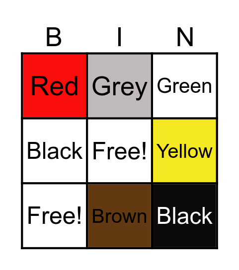 Colours Bingo Card