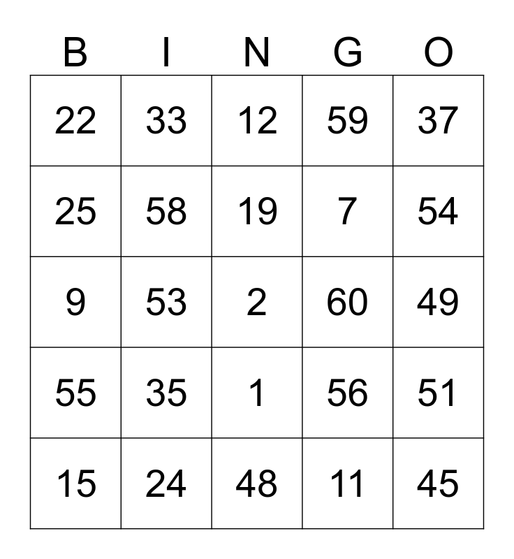 Mandarin Numbers Bingo Card