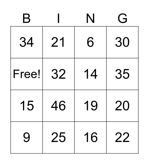 Order of Operations Bingo Card