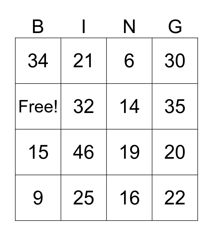 Order of Operations Bingo Card