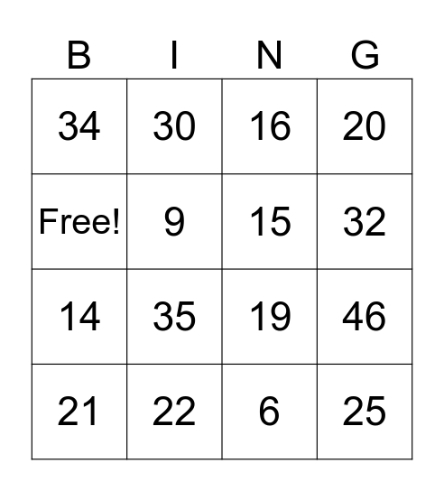Order of Operations Bingo Card