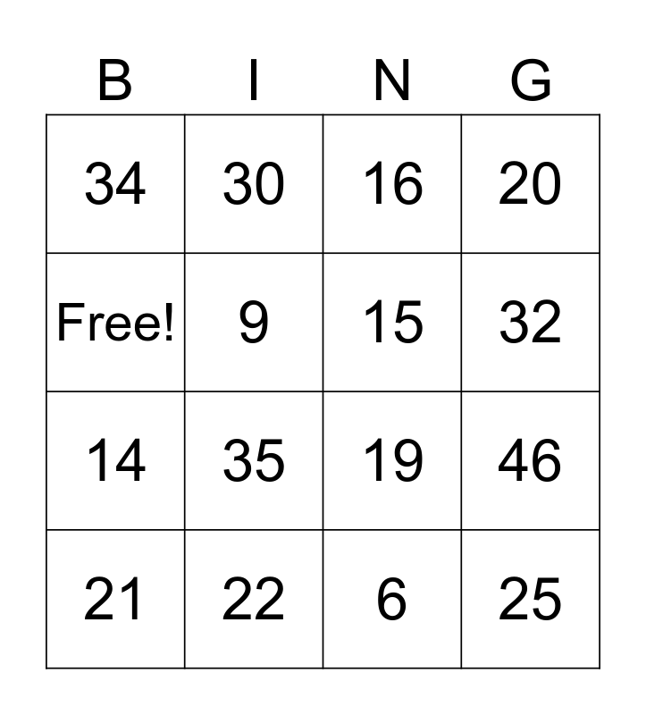 Order of Operations Bingo Card