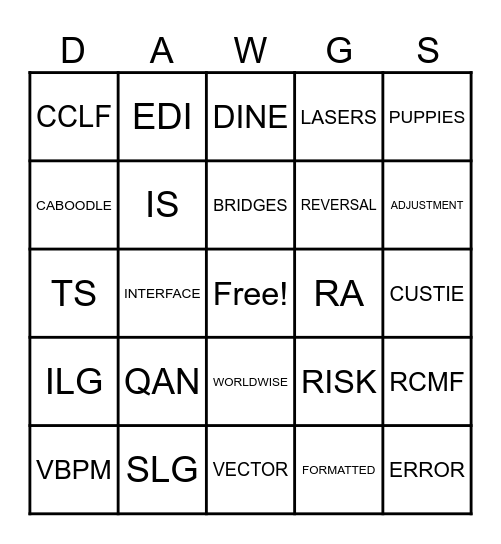 DAWG Team Bingo Card