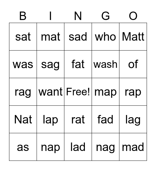 CVC/Sight Word Bingo Card