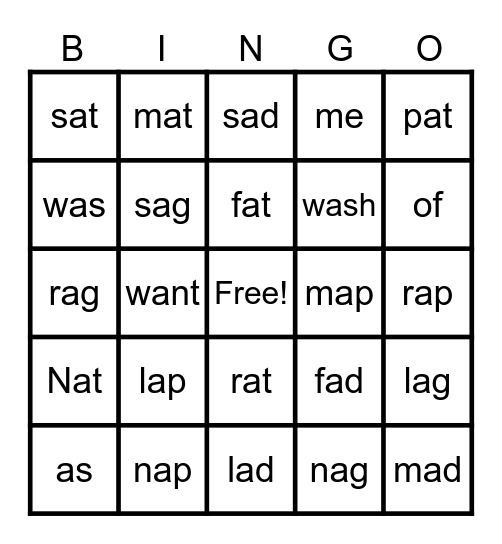 CVC/Sight Word Bingo Card