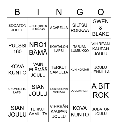 PIKKUJOULUBINGO Card