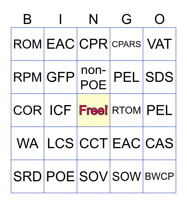 CNSSD Acronym Bingo Card