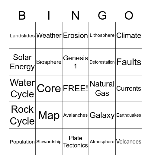 Earth Science Bingo! Bingo Card