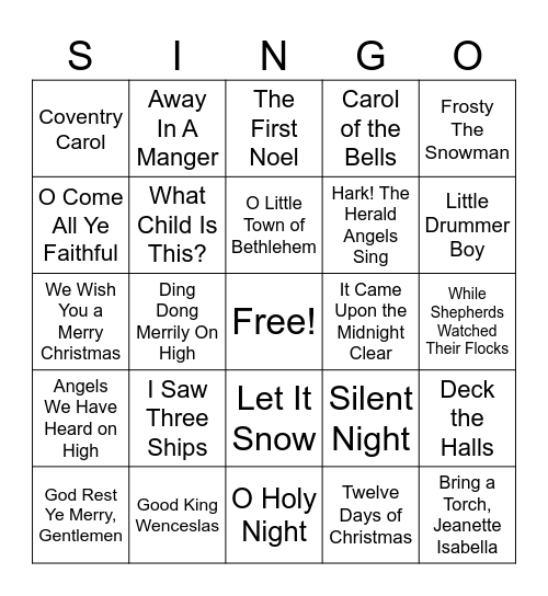 Christmas Carols Bingo Card
