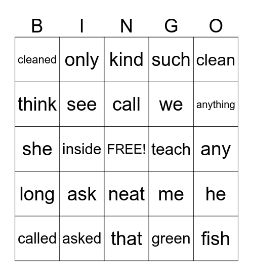 1st grade spelling Bingo Card