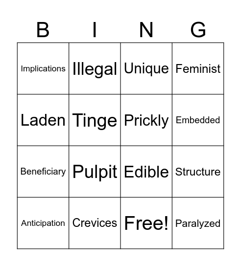 Raphael and Lorenzo's Vocabulary Bingo Card