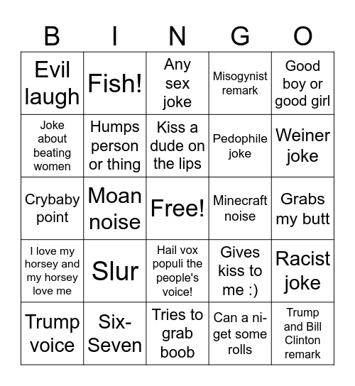 Boyfriend bingo Card