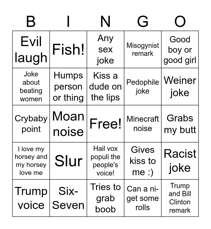 Boyfriend bingo Card