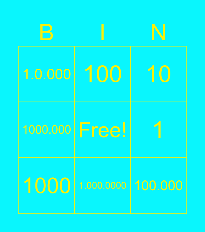 Numbers Bingo 1-1 billion Bingo Card