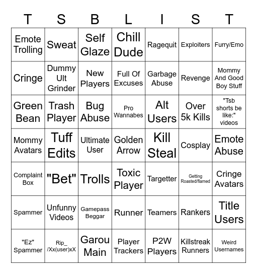 TSB bingo Card