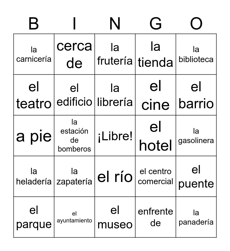 Lugares en la ciudad Bingo Card