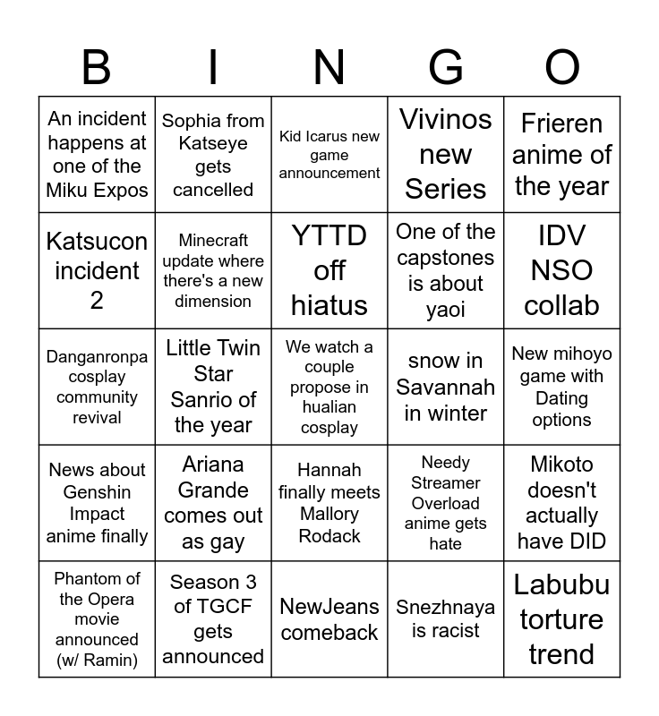 2026 Bingo Card