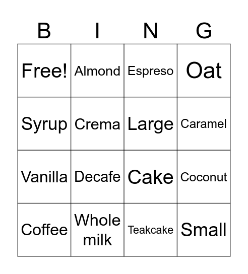 Coffee Bingo Card