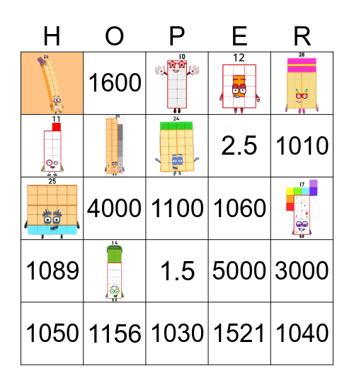 Number blocks Bingo Card