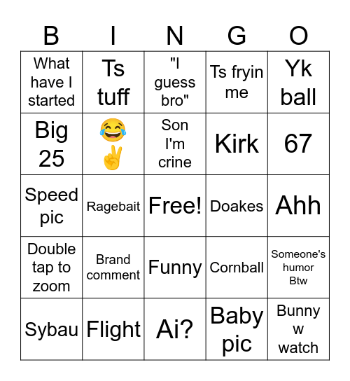 Tiktok comments Bingo Card