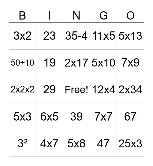 Math Bingo! Bingo Card