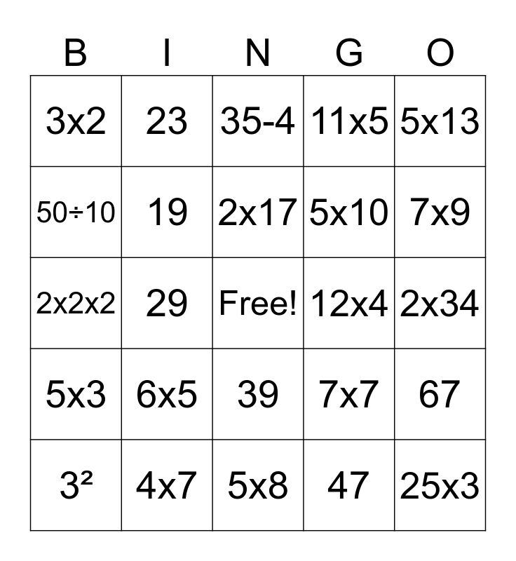 Math Bingo! Bingo Card