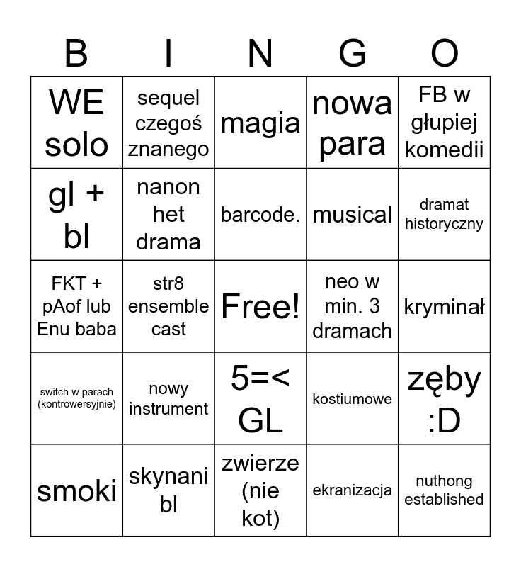 GMMTV 2026 Bingo Card