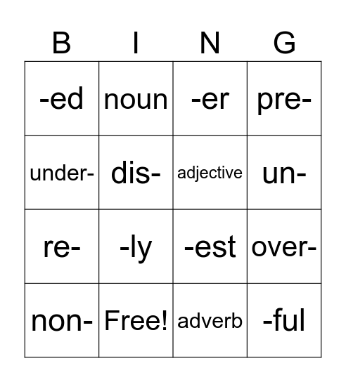 Morphology Bingo Card