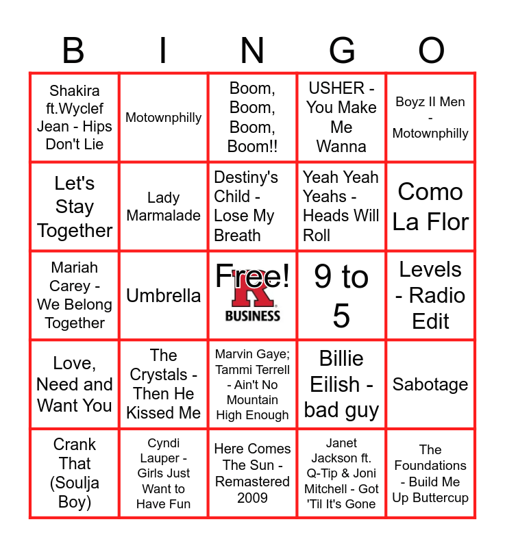 RBS Bingo Beats Bingo Card
