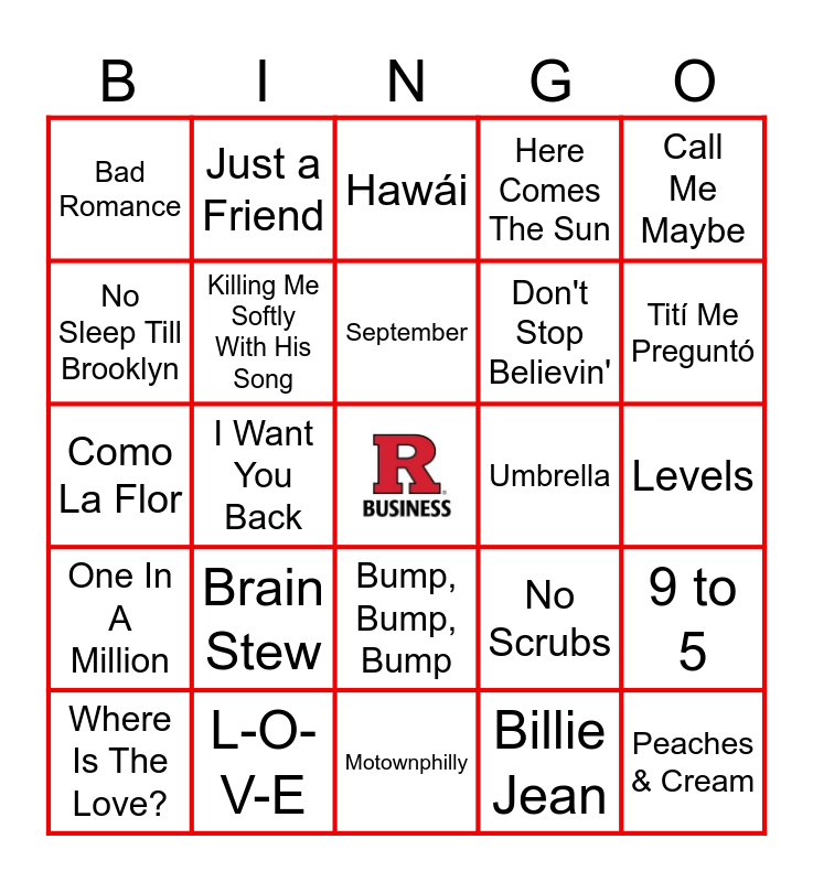RBS Bingo Beats Bingo Card