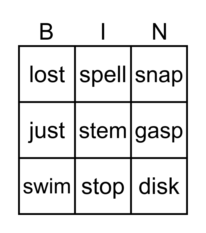 S Blends Bingo Card