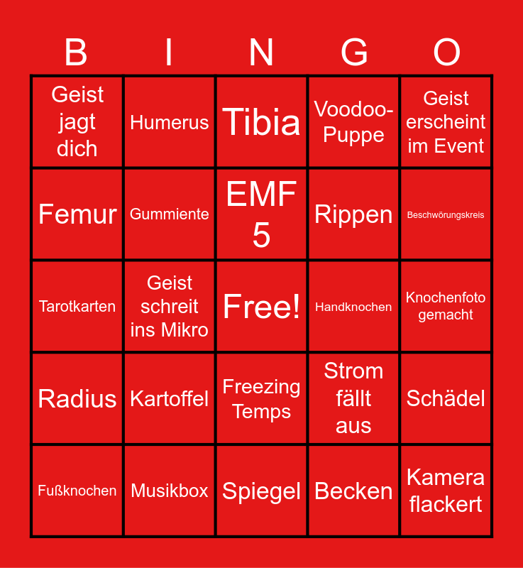 Phasmo Bingo Card
