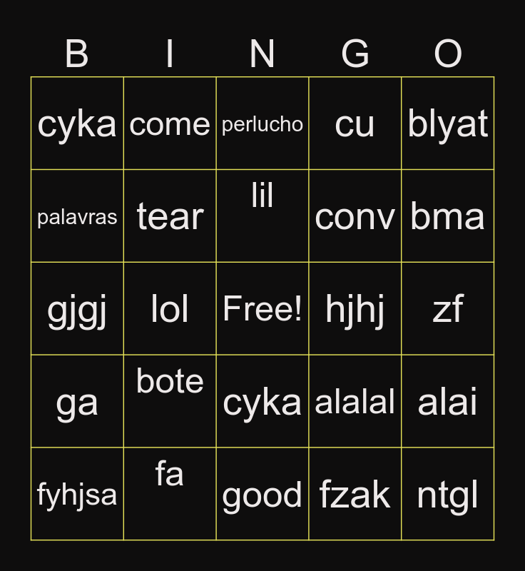 bob Bingo Card