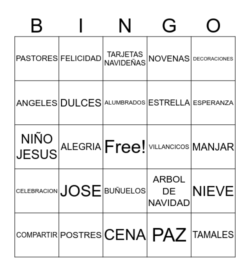 Navidad Bingo Card