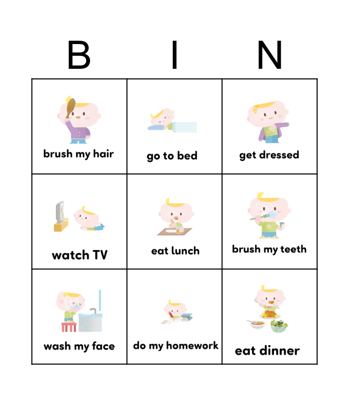 Daily Routines Bingo Card