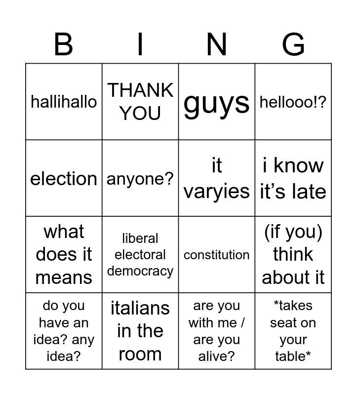 Political bingo Card