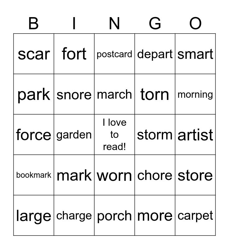 /ar/ and /or/ Review Bingo Card