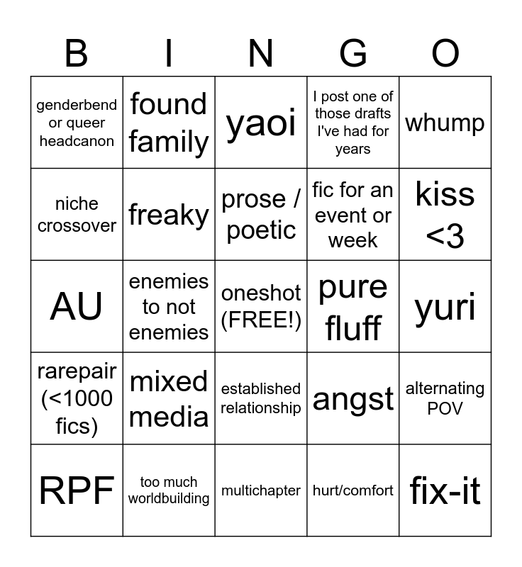 I wanna write ... in 2026! Bingo Card