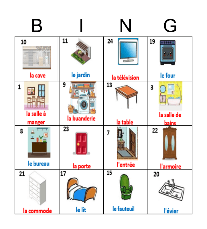 La maison Bingo Card