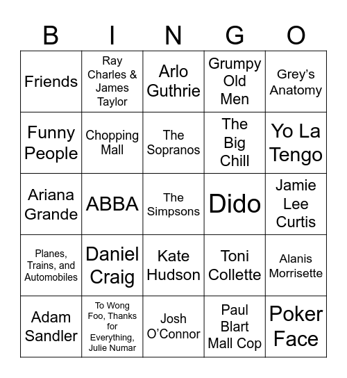 Thanksgiving & Knives Out Bingo Card