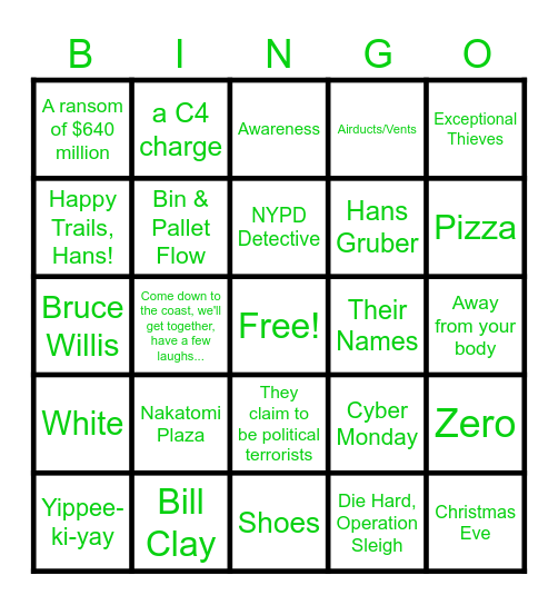 Die Hard: Operation Sleigh Bingo Card