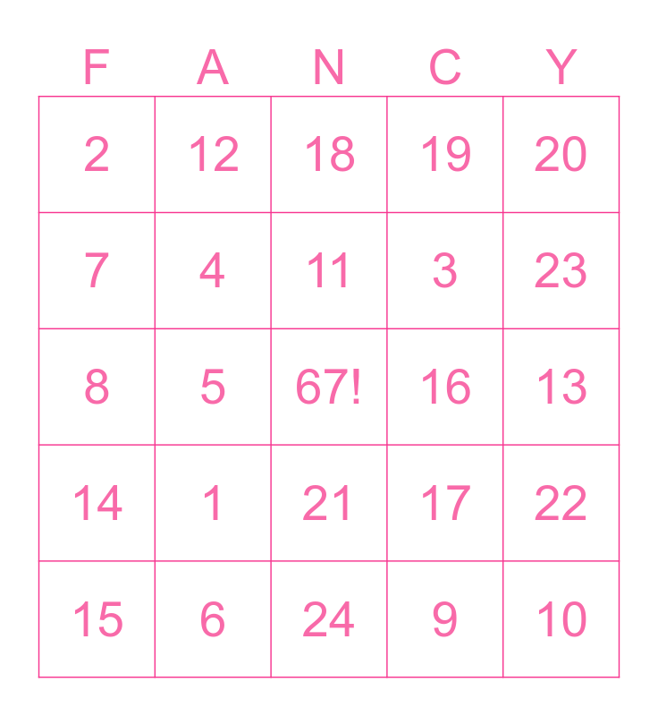 Fancy Nancy Bingo! Bingo Card