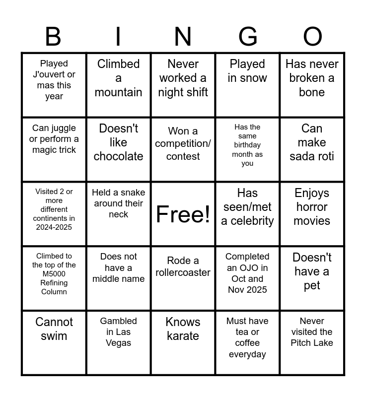 TAR TEAM - Team Builder Find Someone who.... Bingo Card