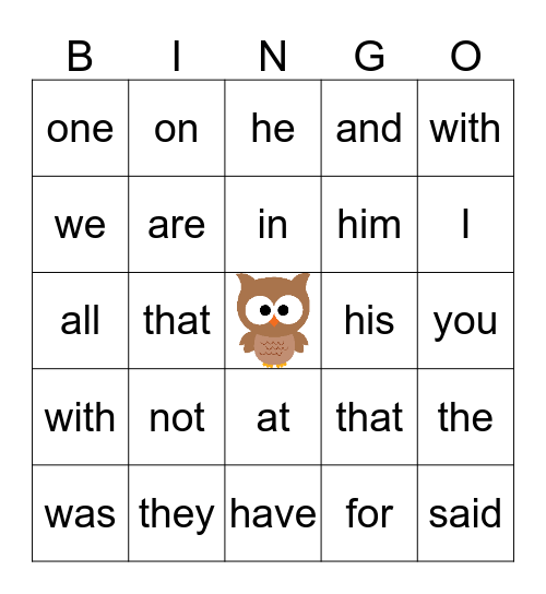 Dolch Word Bingo Card