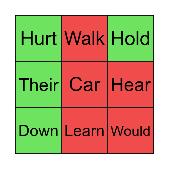Christmas High Frequency Word Bingo Card
