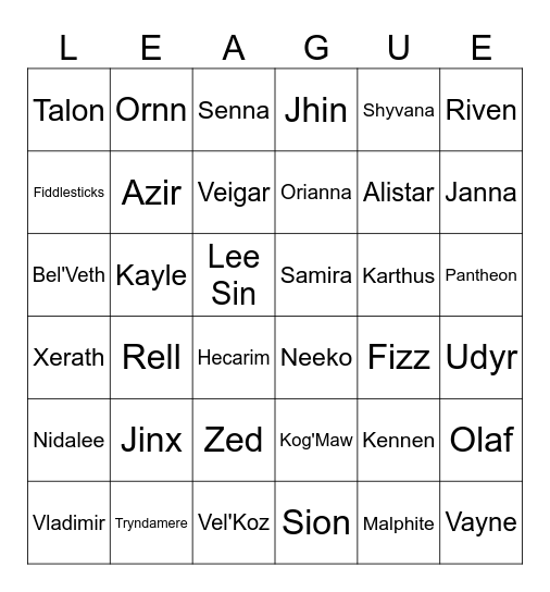 BINGO LEAGUE Bingo Card