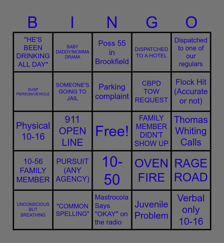 Brookfield Turkey Day Bingo 2nd Shift Edition Bingo Card