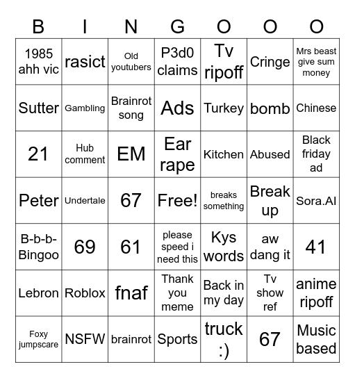 Random videos from 2024-2025 Bingo Card