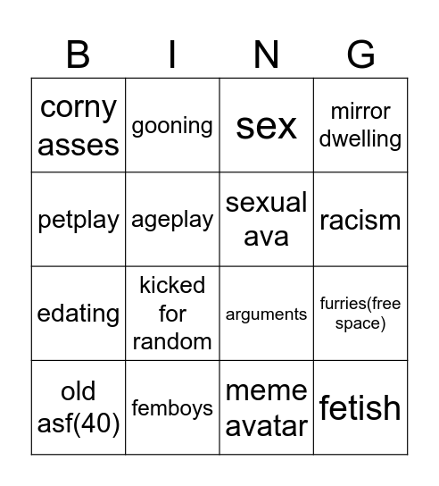 VR Chat Bingo Card