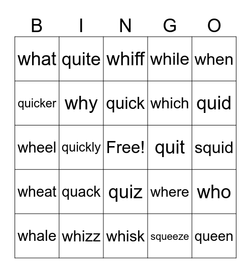 wh / qu Bingo Card